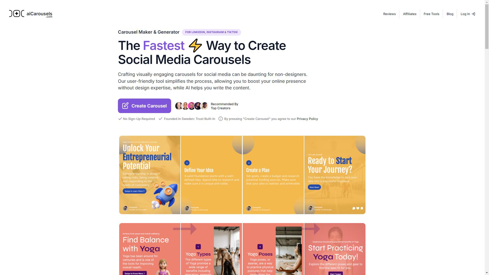 Free Carousel Maker & Generator | aiCarousels.com