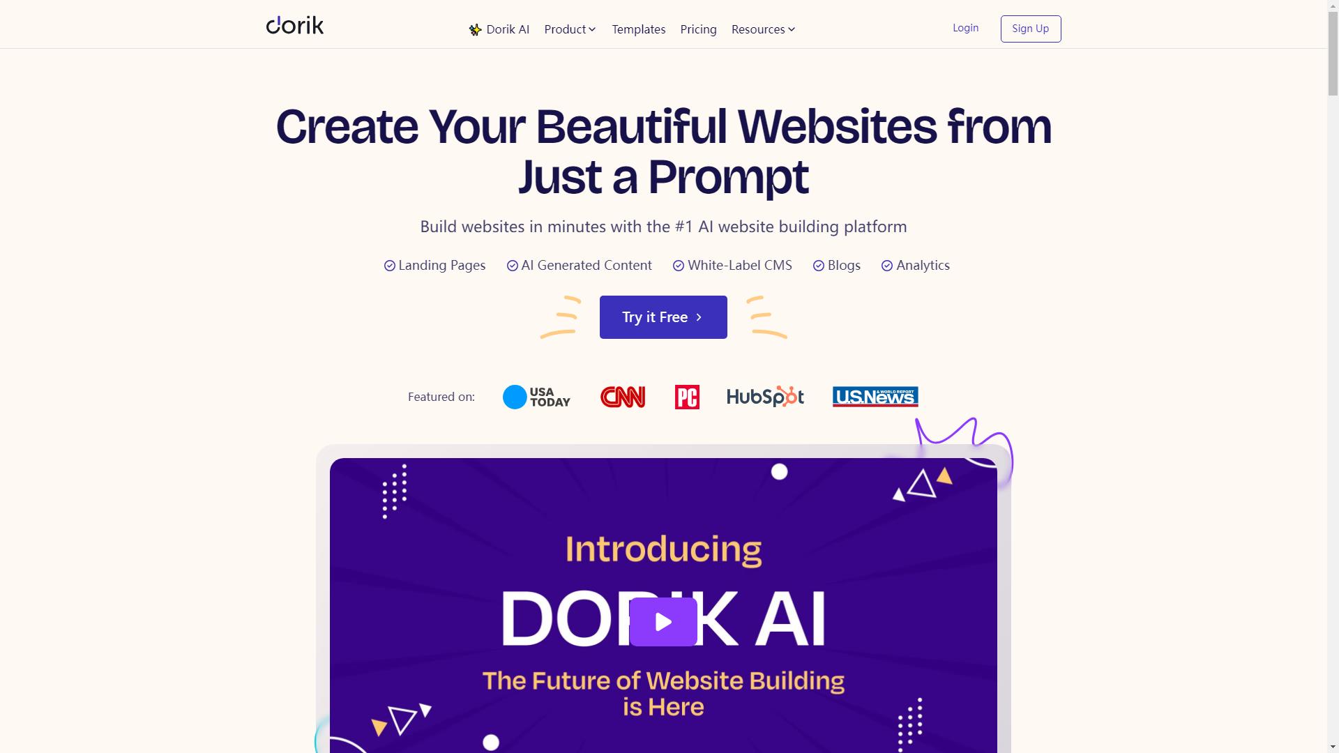 使用Dorik AI轻松创建专业网站，享受易用设计、强大SEO等全套解决方案，免费试用。