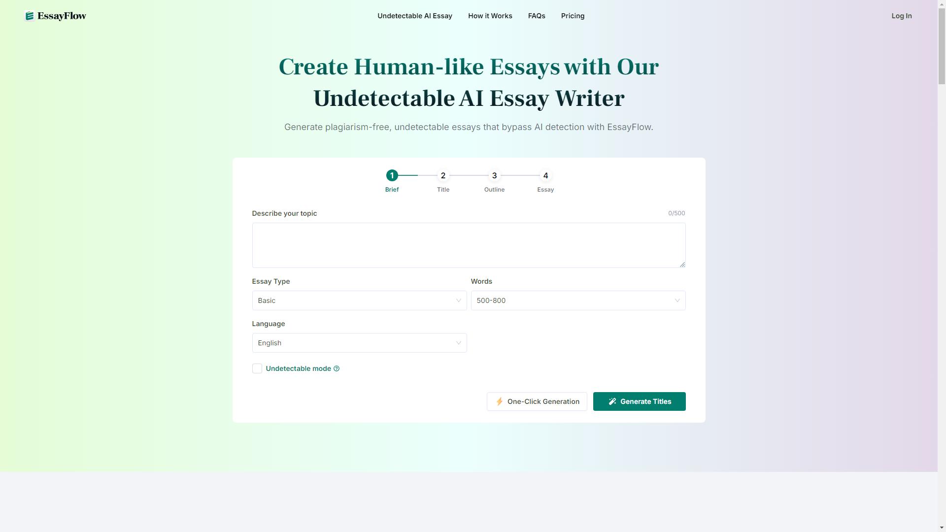 AI Essay Writer (Undetectable AI) - Essay Generator | EssayFlow