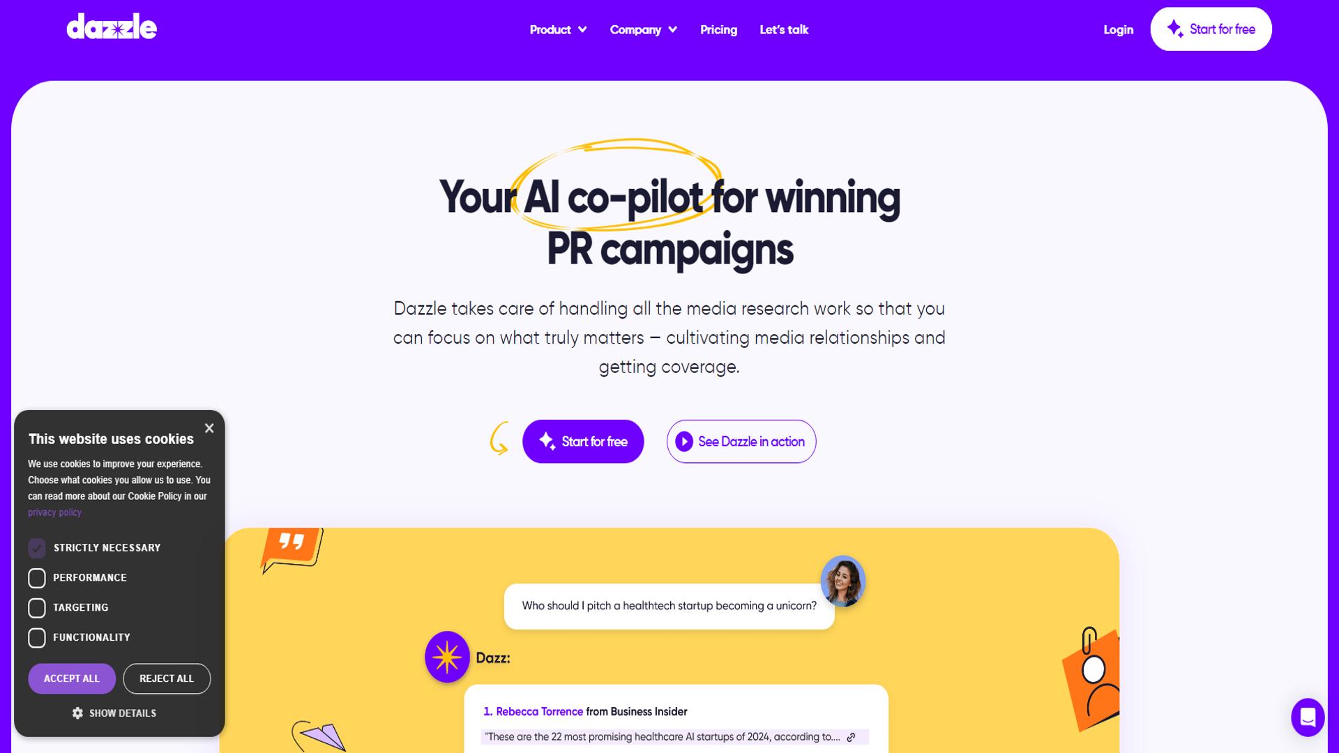 Dazzle â Your AI co-pilot for winning PR campaigns。