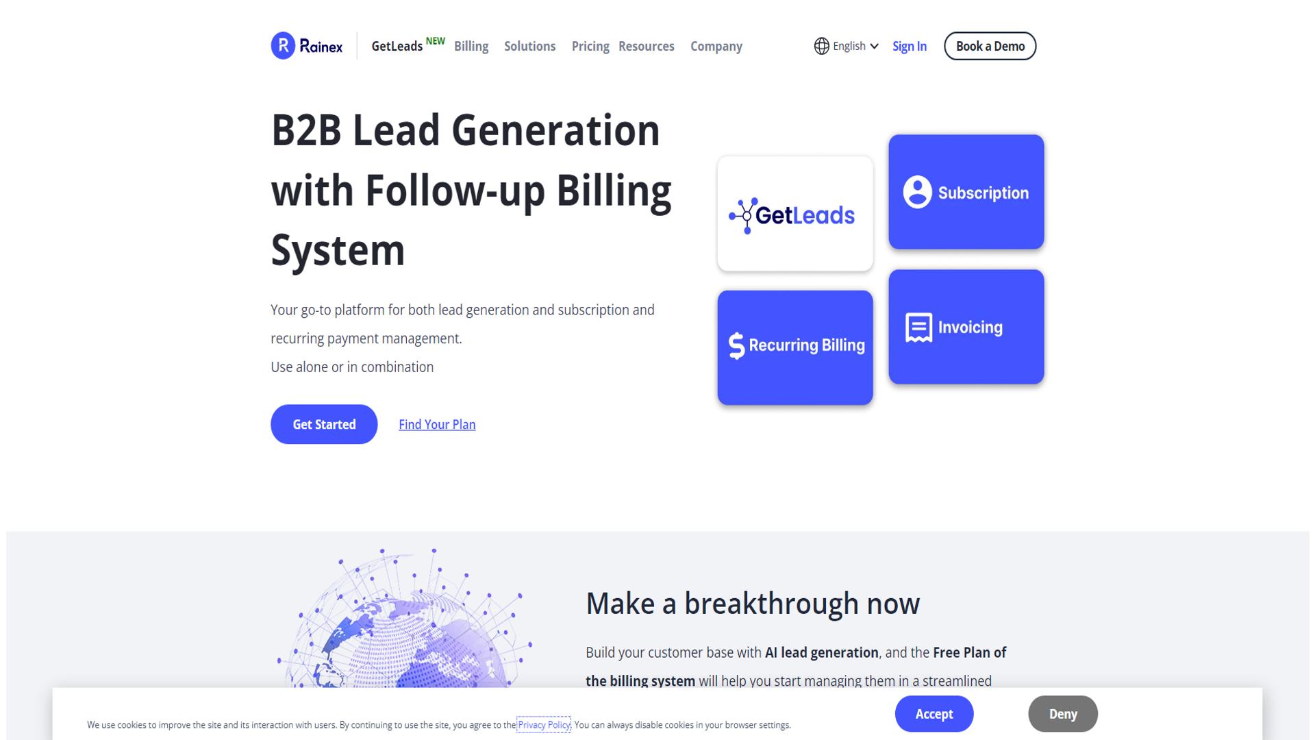 B2B Lead Generation Tool with Follow-up Billing System | Rainex