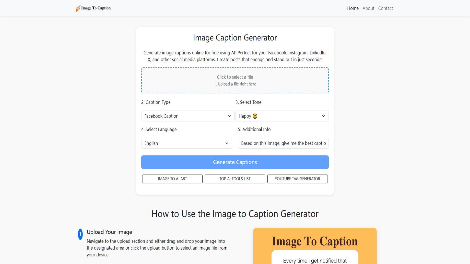 Image Caption Generator | 无需登录，100% 免费